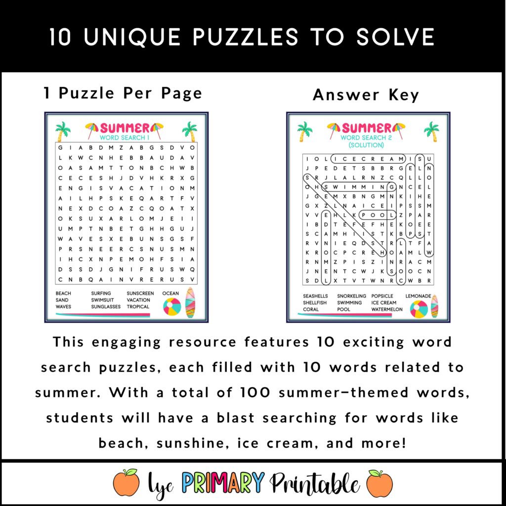 Summer Word Search End of Year Puzzles Activity | Made By Teachers