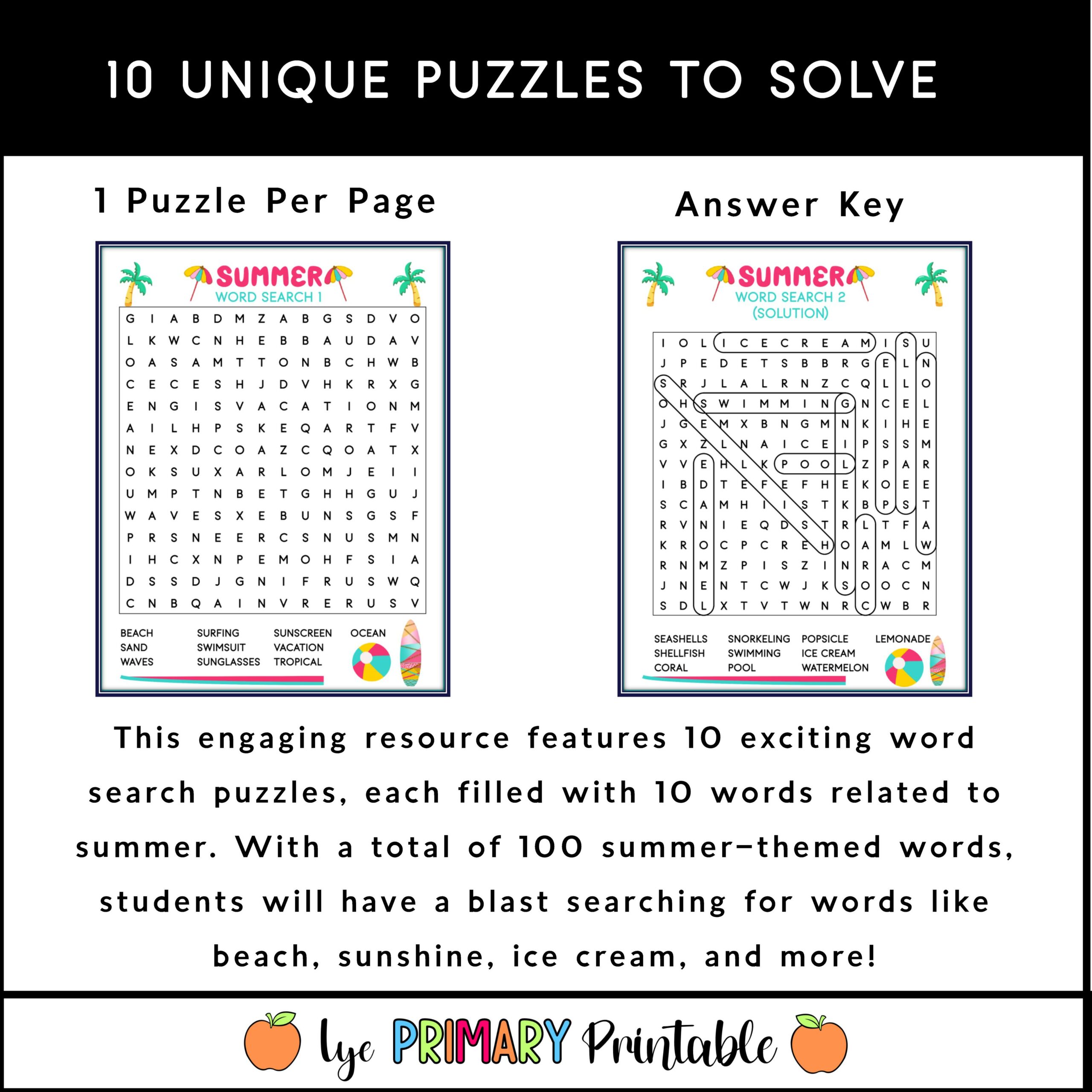 Summer Word Search End of Year Puzzles Activity | Made By Teachers