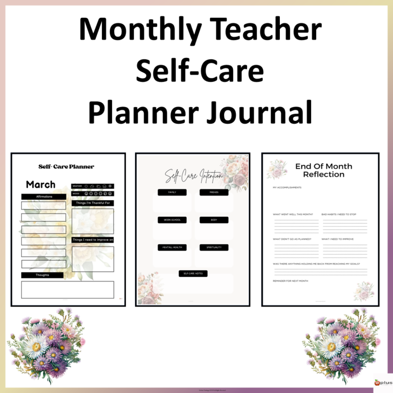 Self-Care Planner Journal For Teachers Monthly - Made By Teachers