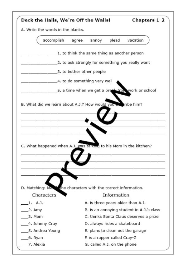 Dan Gutman "Deck the Halls, We're Off the Walls!" worksheets | Made By ...