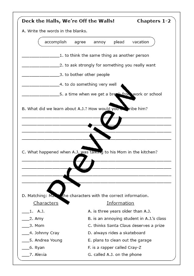 Dan Gutman "Deck the Halls, We're Off the Walls!" worksheets | Made By ...