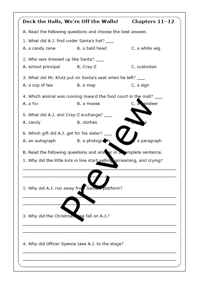 Dan Gutman "Deck the Halls, We're Off the Walls!" worksheets | Made By ...