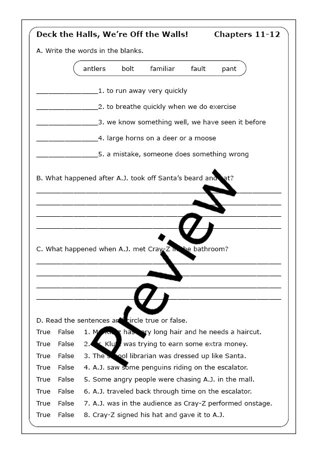 Dan Gutman "Deck the Halls, We're Off the Walls!" worksheets | Made By ...