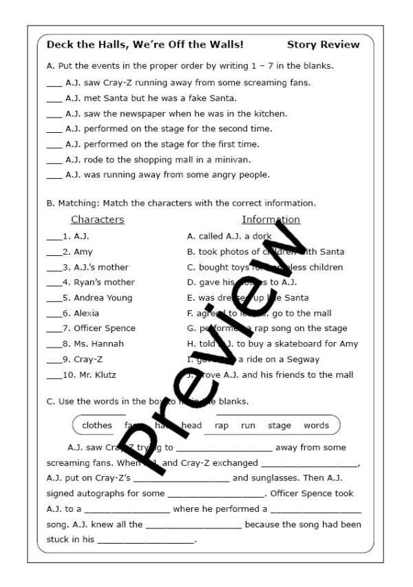 Dan Gutman "Deck the Halls, We're Off the Walls!" worksheets | Made By ...