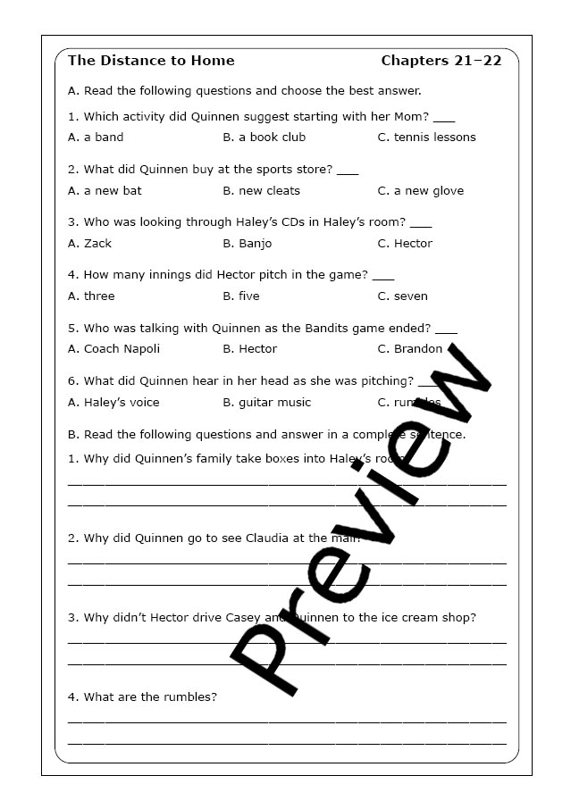Jenn Bishop "The Distance to Home" worksheets | Made By Teachers