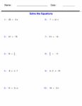 Pre-Algebra - Equations - One Step Equations Containing Integers ...