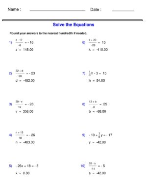 Pre-Algebra - Equations - Two Step Equations Containing Integers ...