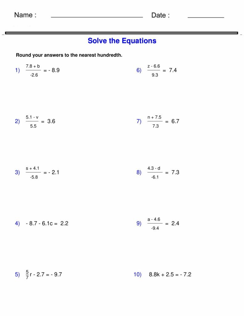 Pre-Algebra - Equations - Two Step Equations Containing Decimals ...