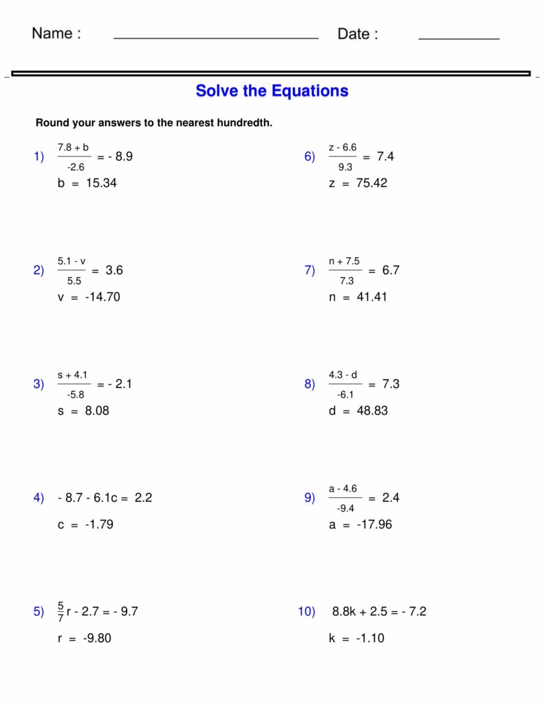 Pre-Algebra - Equations - Two Step Equations Containing Decimals ...