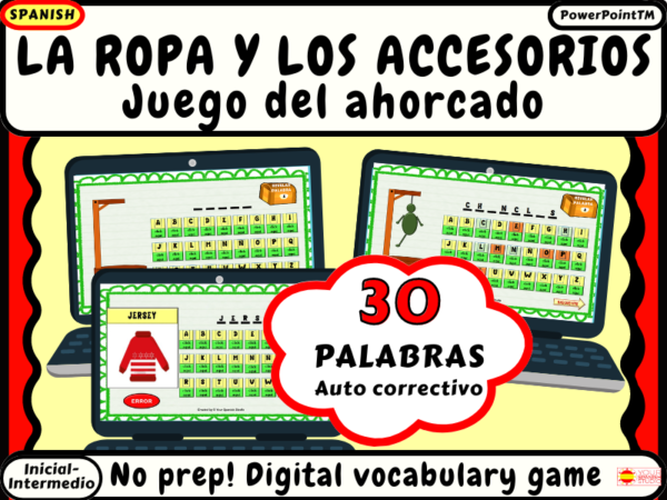 Hangman clothing vocabulary in Spanish No prep Ropa y accesorios | Made ...