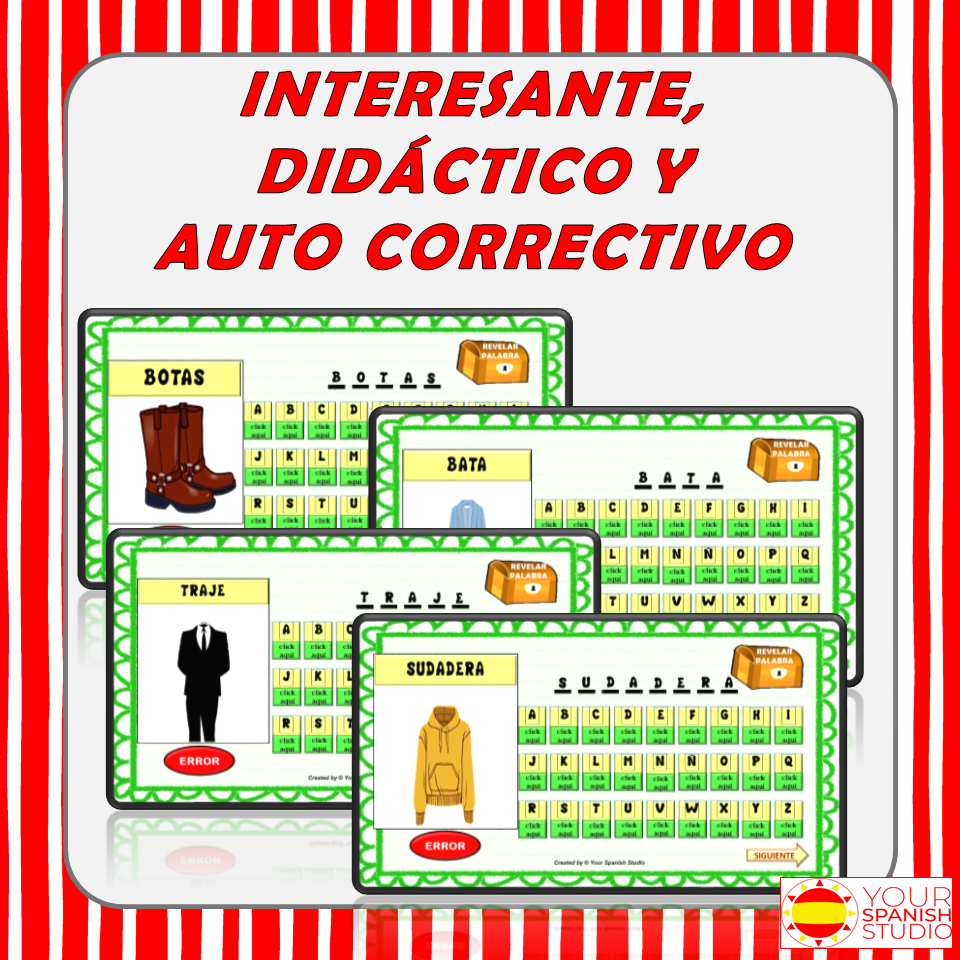 Hangman clothing vocabulary in Spanish No prep Ropa y accesorios | Made ...