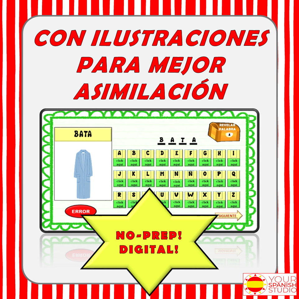 Hangman clothing vocabulary in Spanish No prep Ropa y accesorios | Made ...