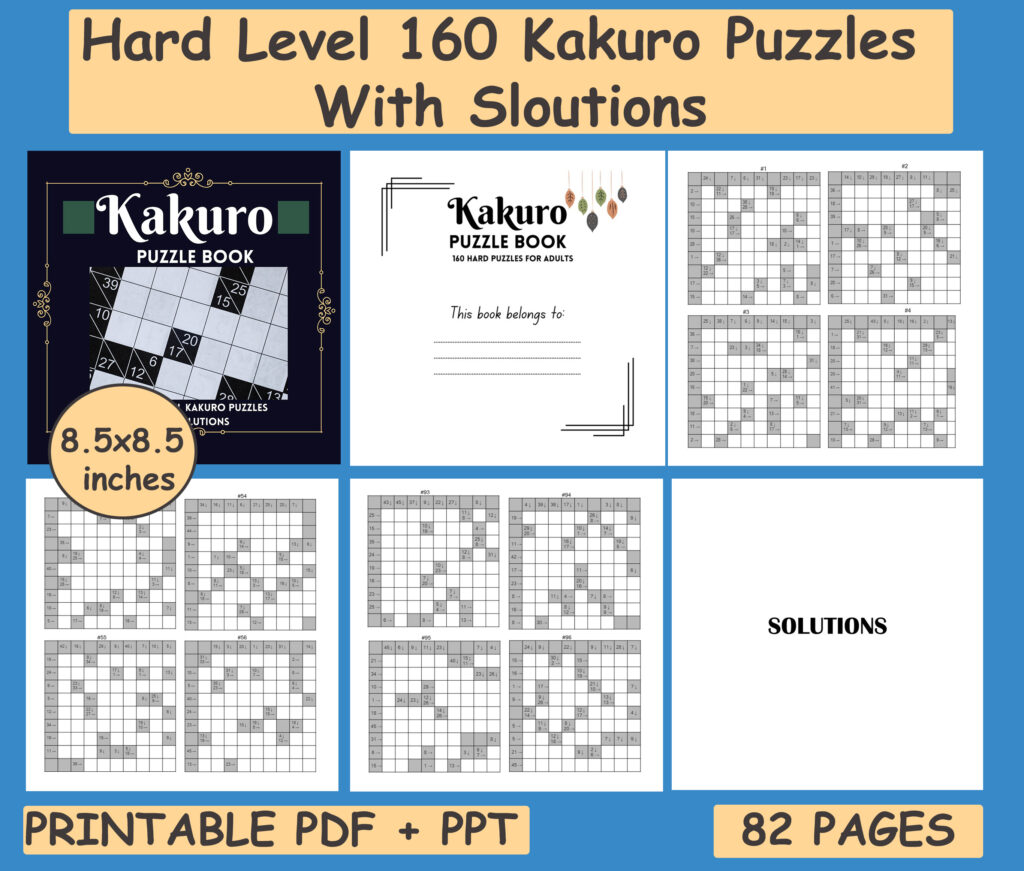 Hard Level Kakuro Puzzle Book With Solutions - 160 Puzzles For Adults ...