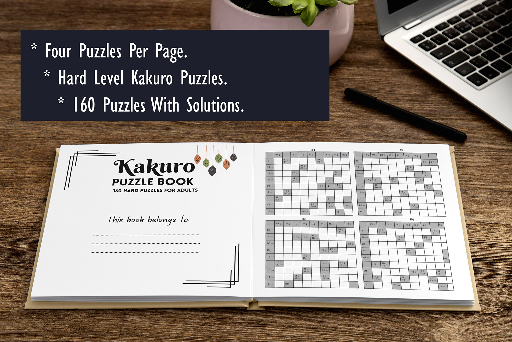 Hard Level Kakuro Puzzle Book With Solutions - 160 Puzzles For Adults ...