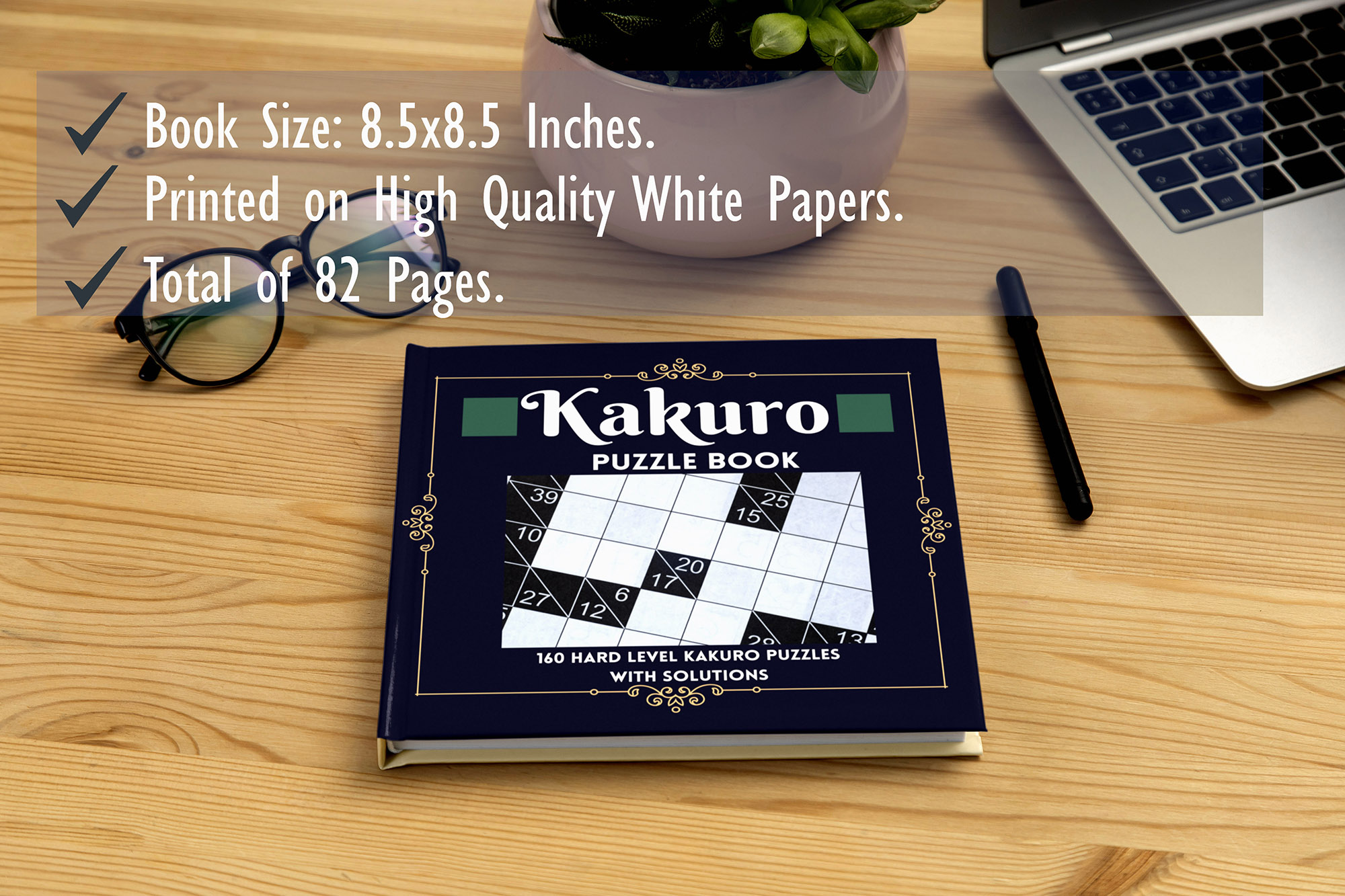 Hard Level Kakuro Puzzle Book With Solutions - 160 Puzzles For Adults ...