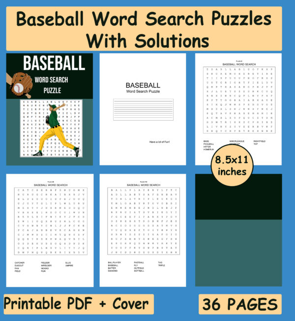 Baseball Word Search Puzzle Book With Solutions - Easy To Hard Level ...