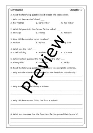 Veronica Roth "Divergent" worksheets - Made By Teachers