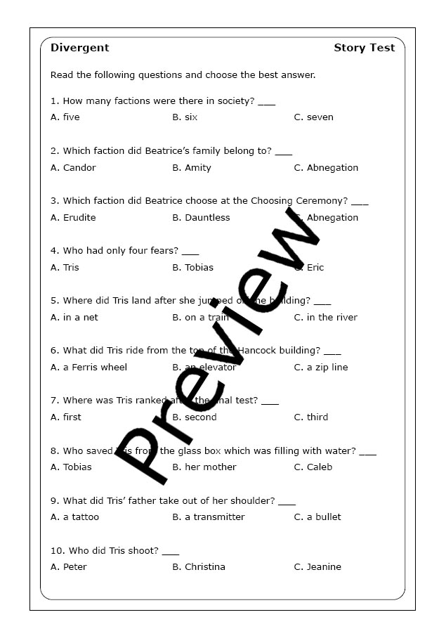 Veronica Roth "Divergent" worksheets | Made By Teachers
