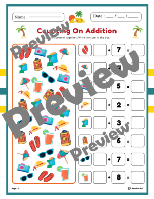 Summer Counting on Addition Worksheets : Summer-themed Counting on ...