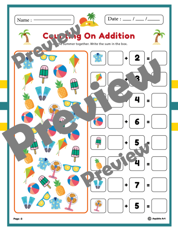 Summer Counting on Addition Worksheets : Summer-themed Counting on ...