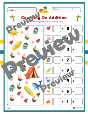Summer Counting on Addition Worksheets : Summer-themed Counting on ...