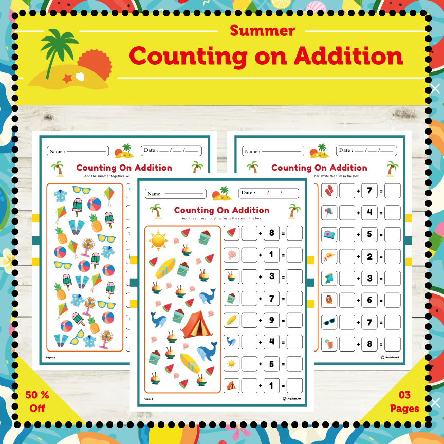 Summer Counting on Addition Worksheets : Summer-themed Counting on ...