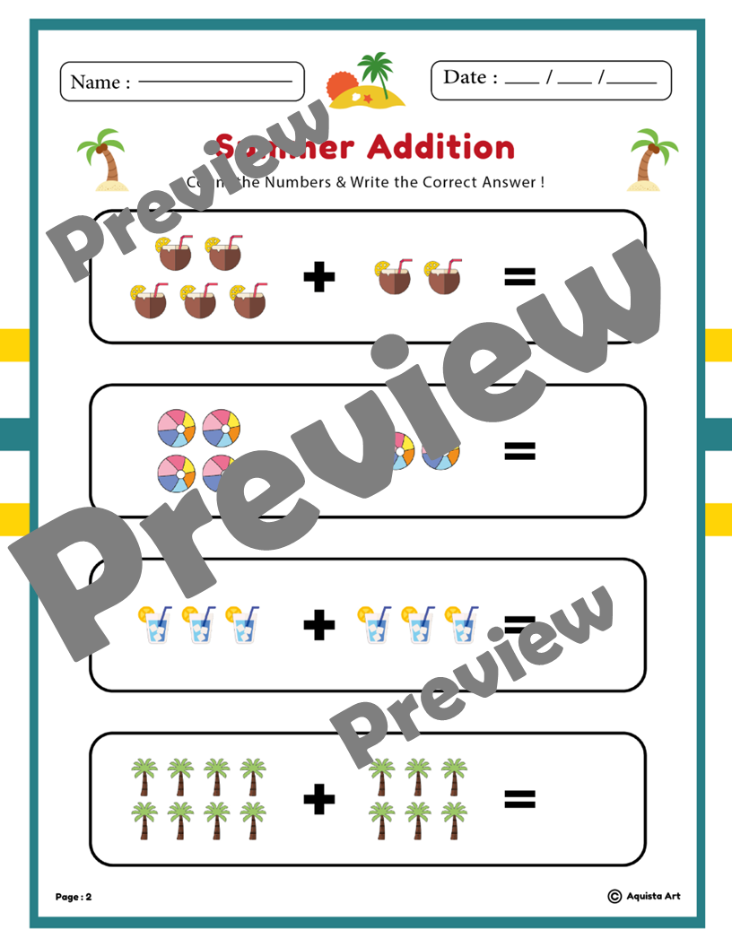 Summer Addition Worksheets : Engaging Summer Addition Worksheets for ...