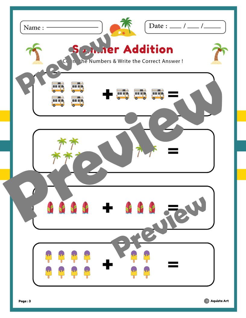 Summer Addition Worksheets : Engaging Summer Addition Worksheets for ...