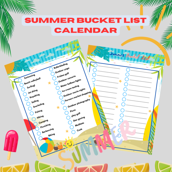 Summer Bucket List Calendar,Summer Bucket List Calendar,Filled ...