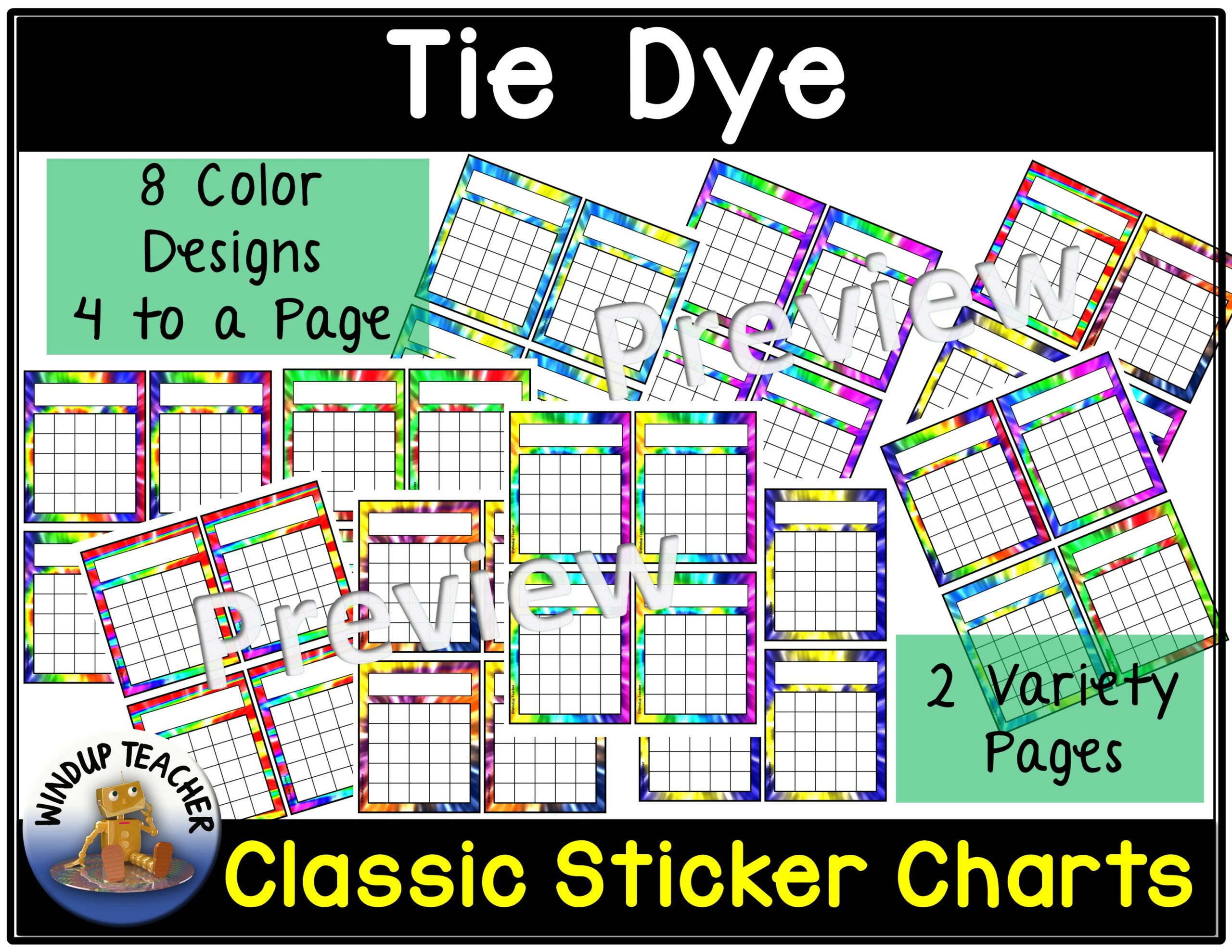 Tie Dye Classic Sticker Charts | Made By Teachers