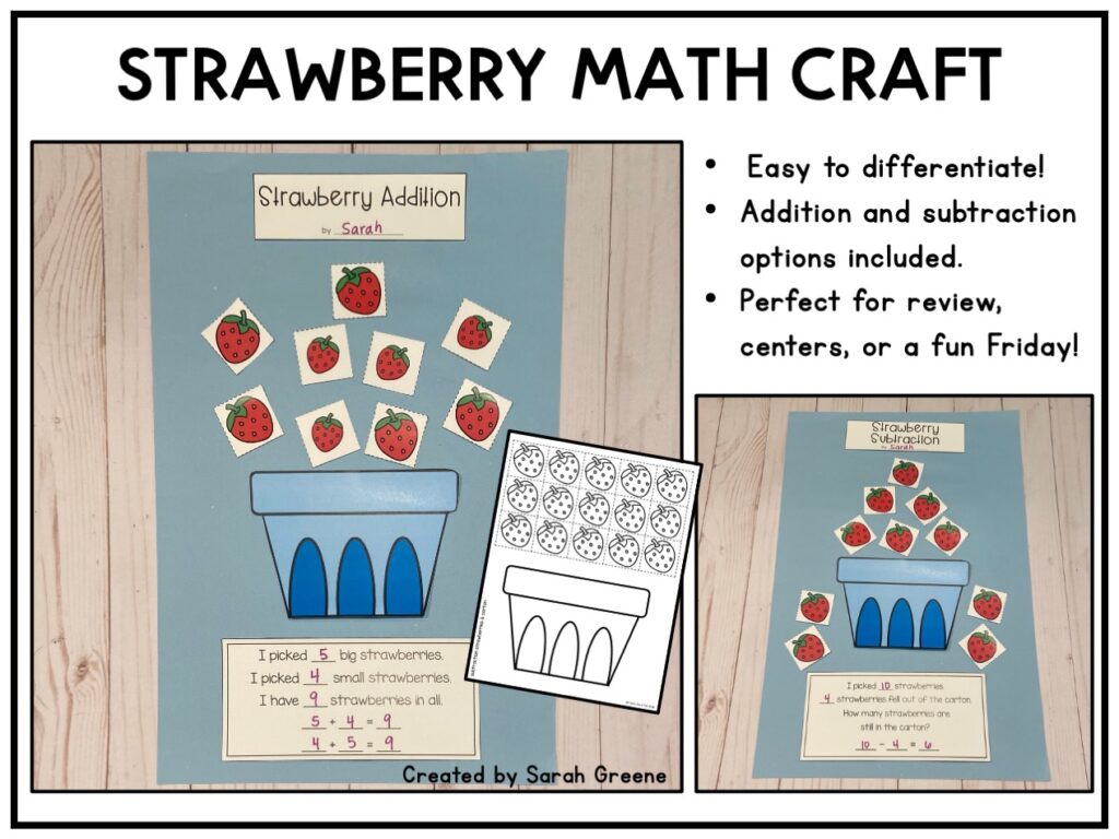 Summer Strawberry Addition or Subtraction Math Craft | Made By Teachers