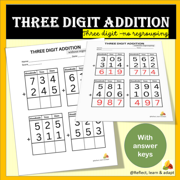 Three digit addition without regrouping | Adaptive Resources | Made By ...
