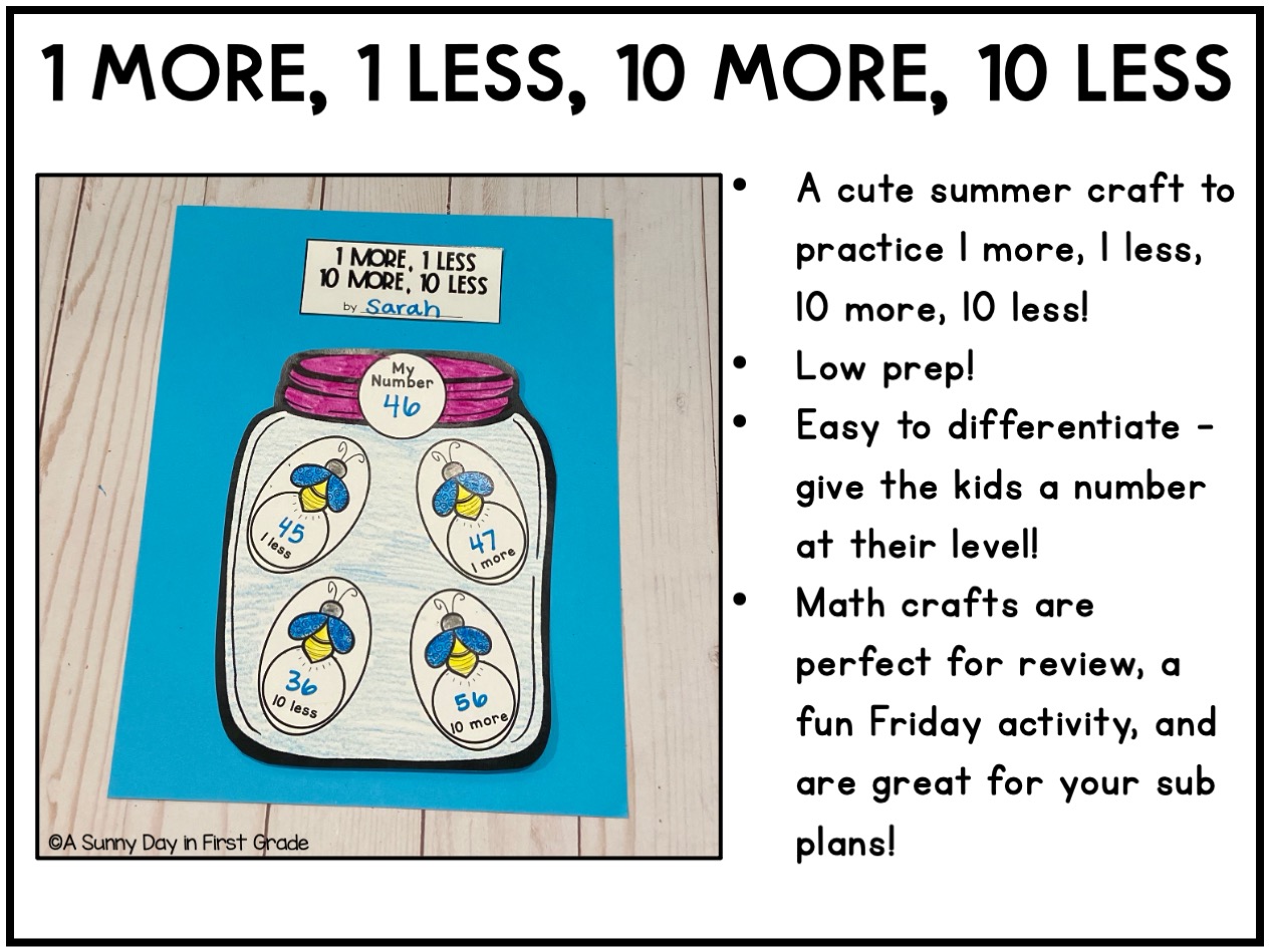 Summer Firefly 1 More, 1 Less, 10 More, 10 Less Math Craft | Made By ...
