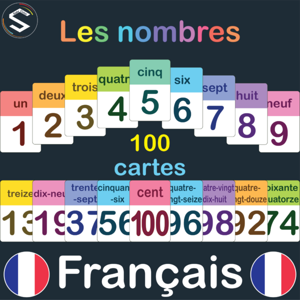 FRENCH 01 to 100 Numbers flash cards (Les Nombres français de 1 à 100 ...