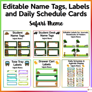 Safari Theme Decor Bundle Name Tags, Labels, and Schedule Daily Cards ...