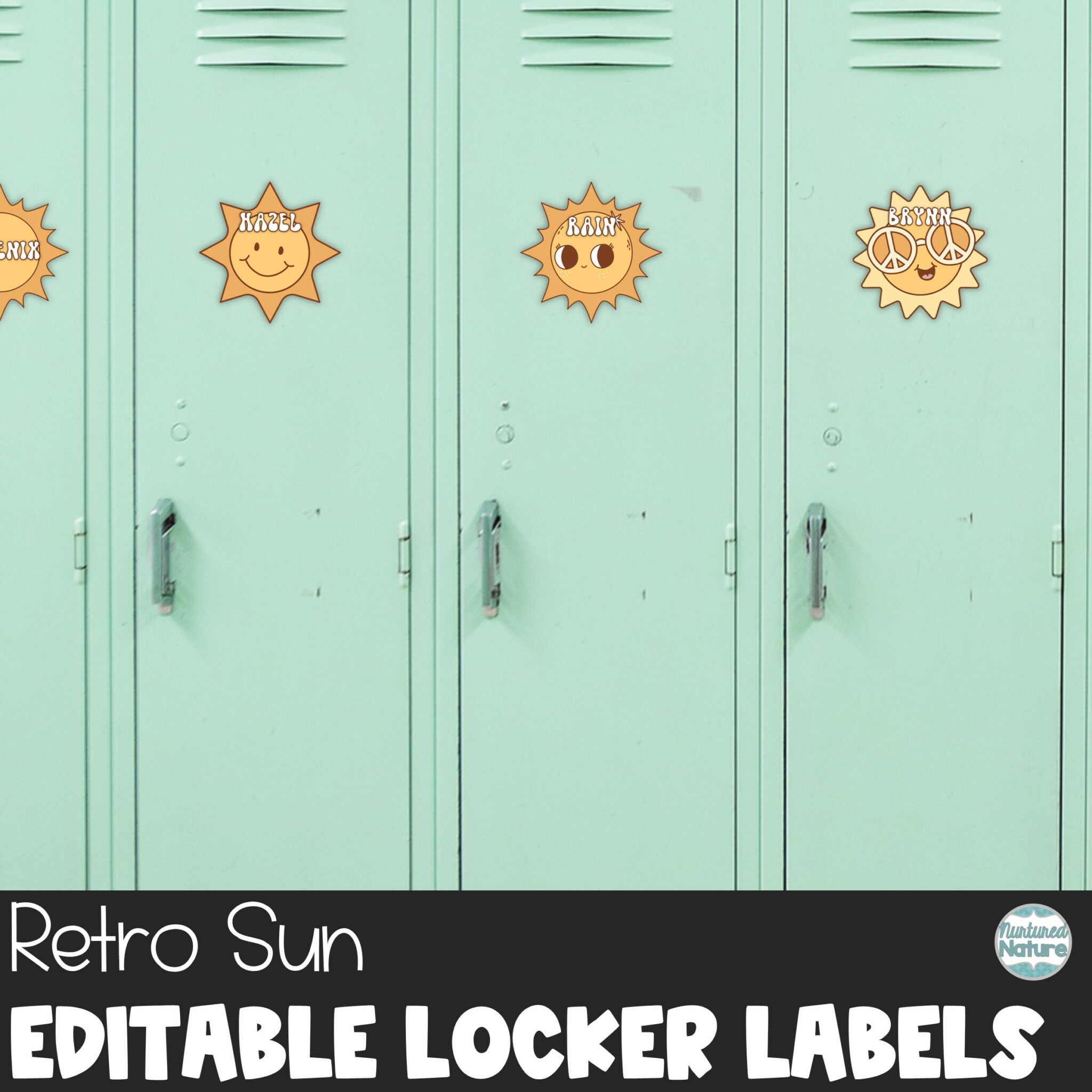 Summer Name Tags - Editable Locker Labels or Cubby Tags - Retro Sun ...