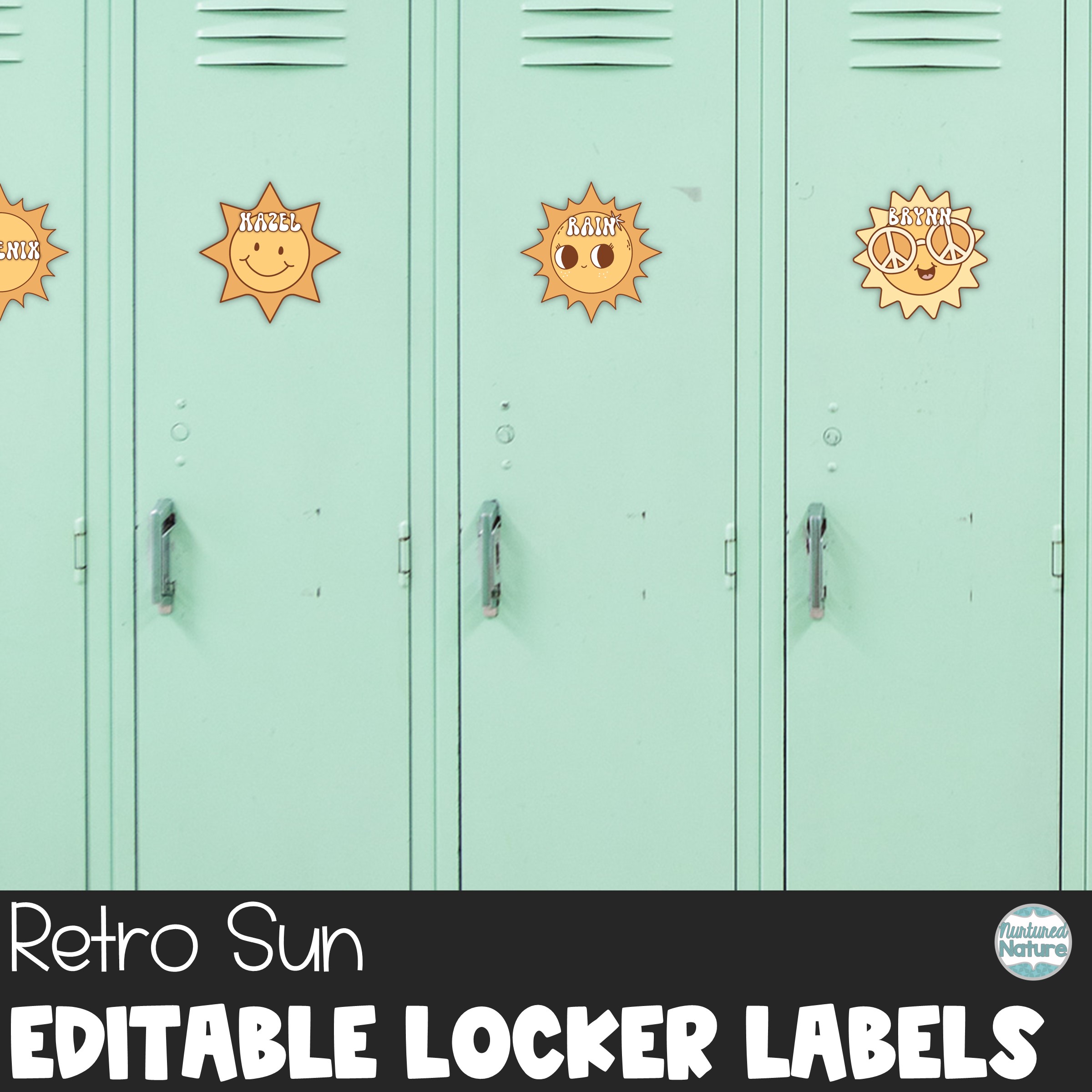 Summer Name Tags - Editable Locker Labels or Cubby Tags - Retro Sun ...