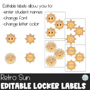 Summer Name Tags - Editable Locker Labels or Cubby Tags - Retro Sun ...