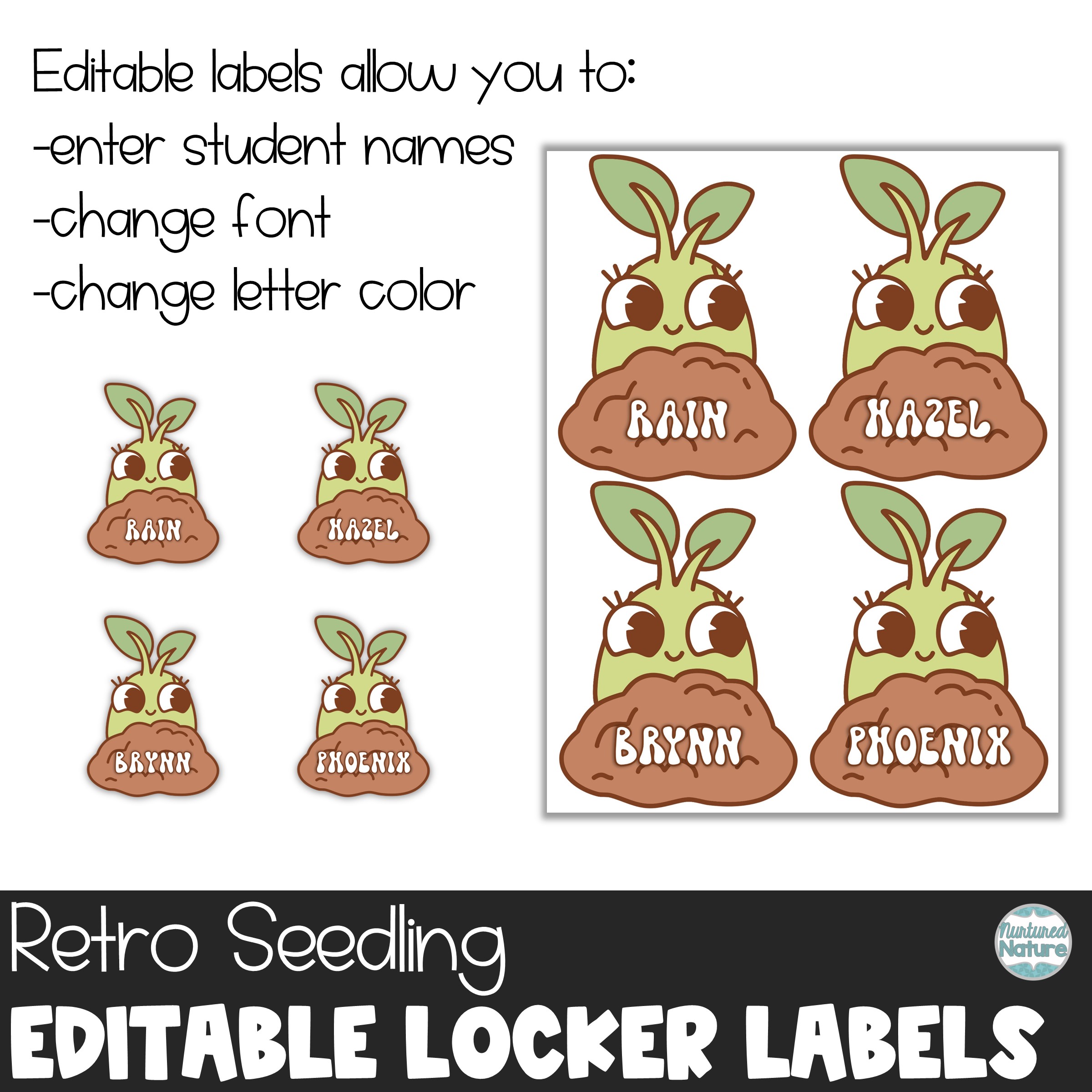 Editable Spring Decor - Retro Seedling Locker Labels or Cubby Tags ...