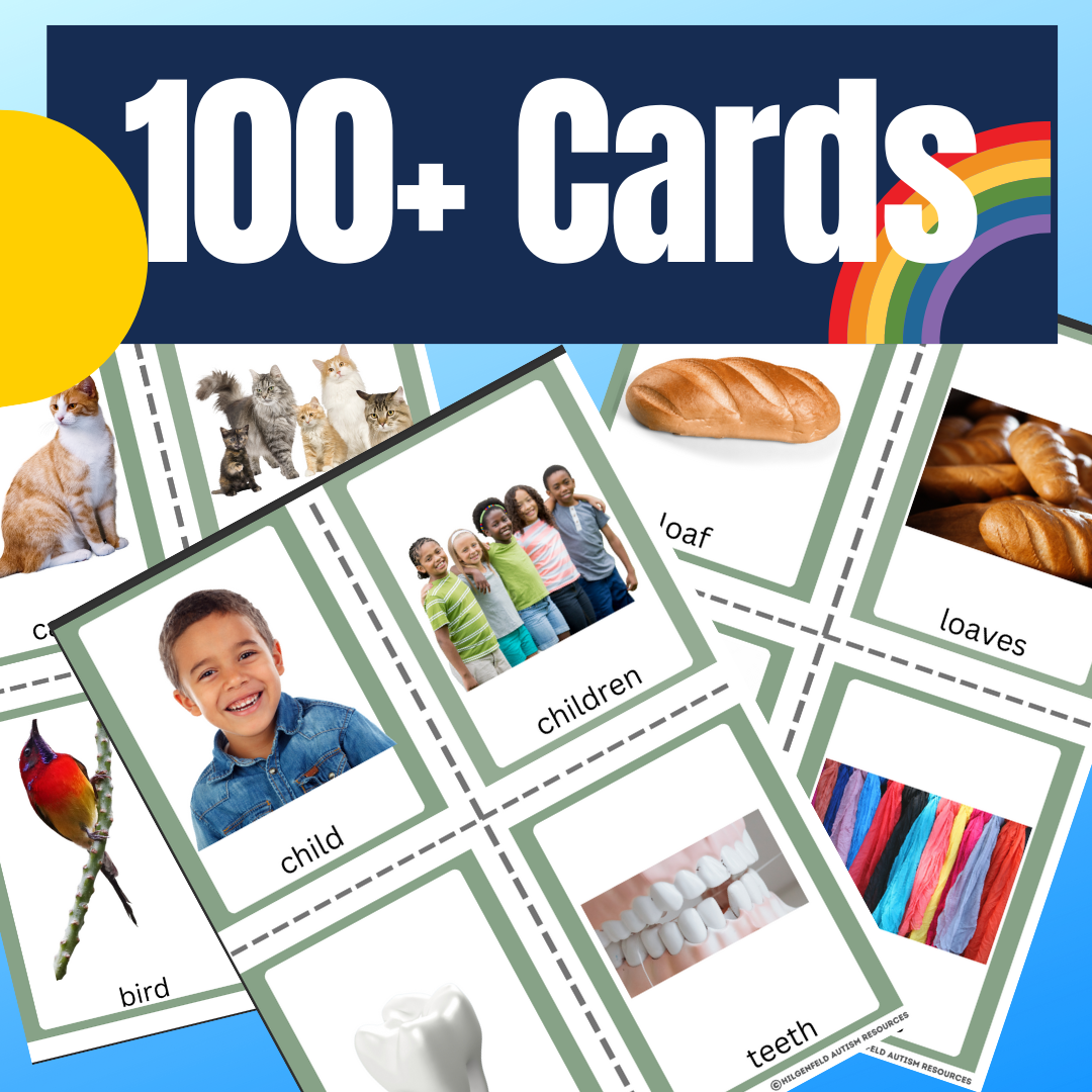 Plural Noun Picture Cards "s" "es" "ves" "ies" for Aba Autism ABLLS-R ...