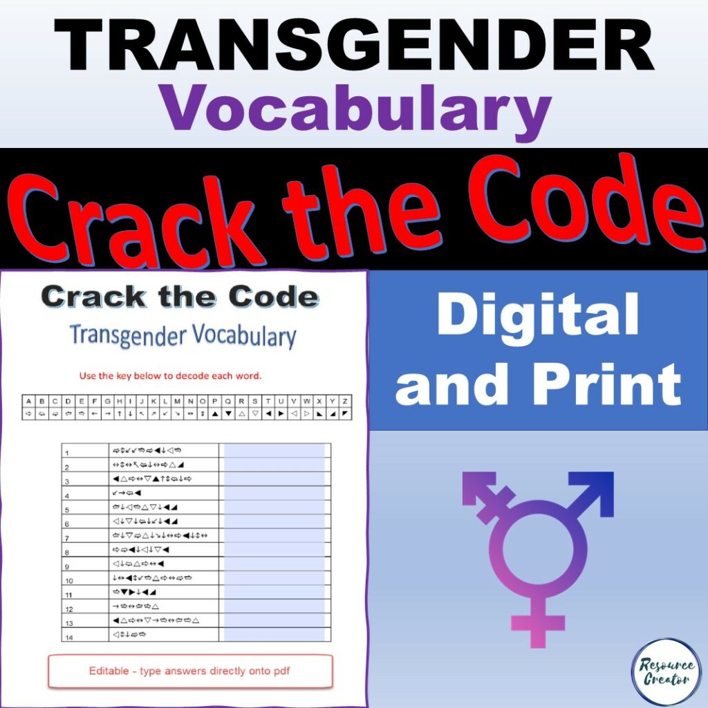 Transgender Crack the Code Activity Digital and print | Made By Teachers