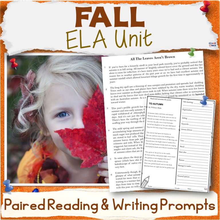 Fall Unit - Autumn Middle School Paired Reading, Prompts - Print and ...