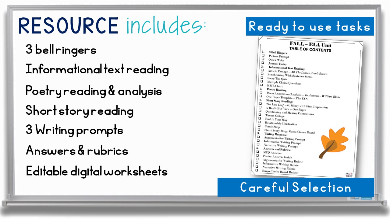 Fall Unit - Autumn Middle School Paired Reading, Prompts - Print and ...