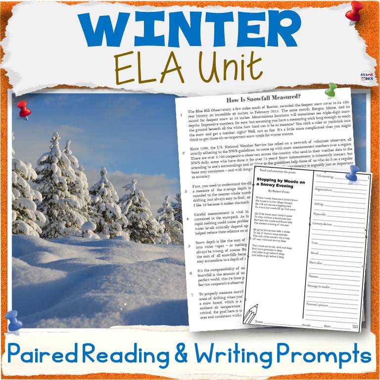 Winter Unit - Middle School Paired Reading, Writing Prompts - Print and ...