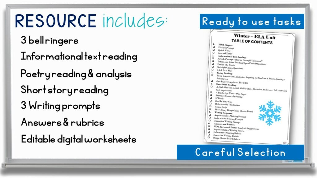 Winter Unit - Middle School Paired Reading, Writing Prompts - Print and ...