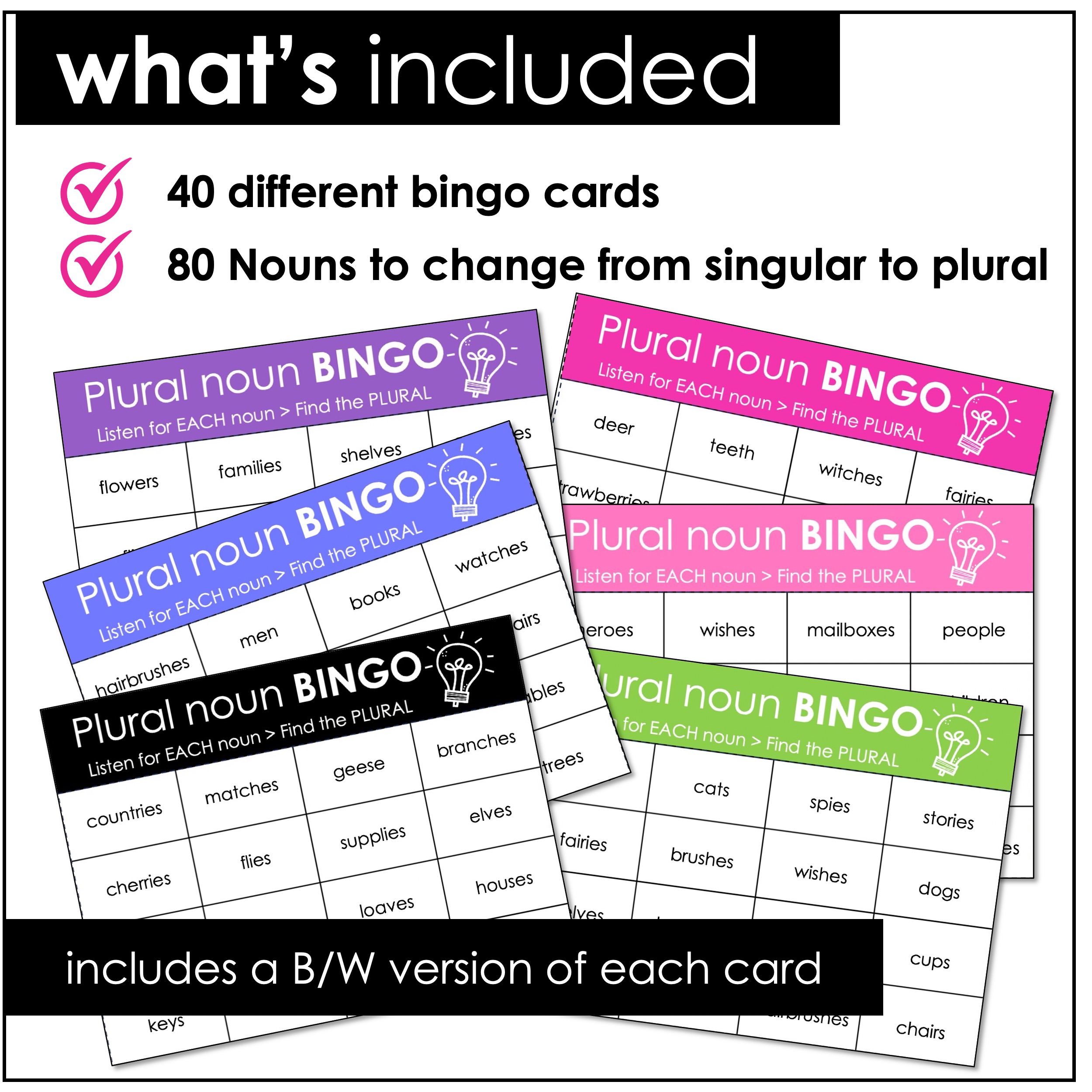 Plural Nouns - Bingo Game | Changing Singular Nouns to Plural ...