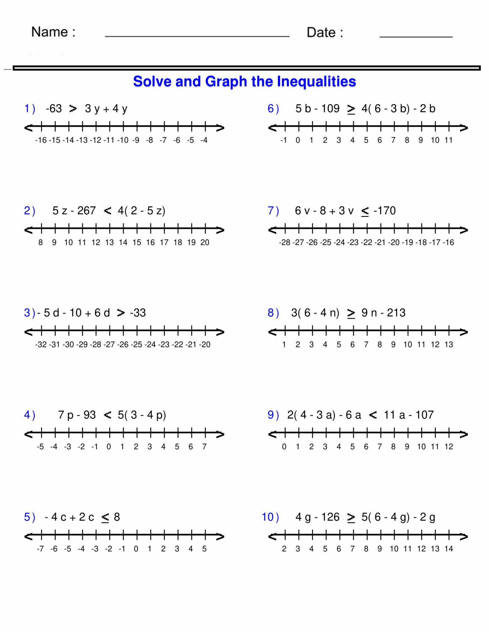 Pre-Algebra - Inequalities Worksheets: Exploring Multiple Step ...