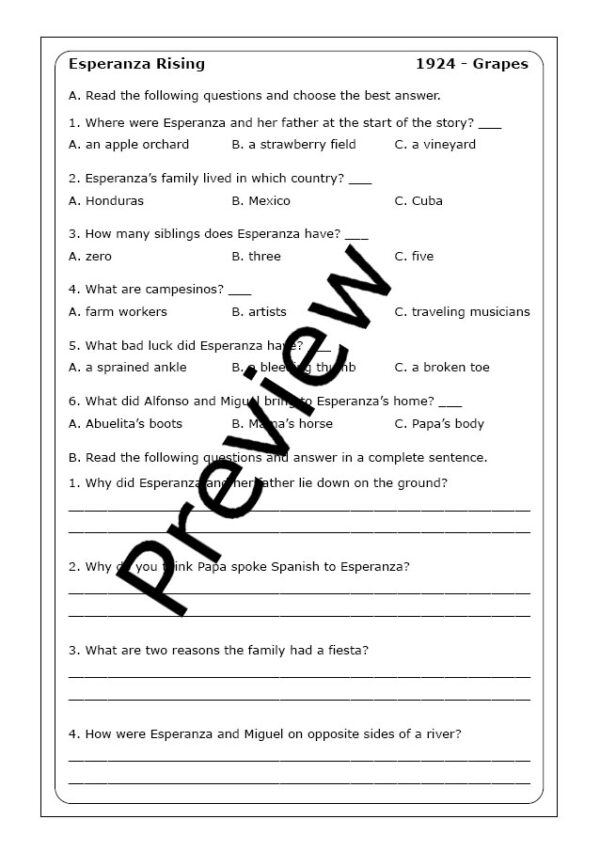 Pam Muñoz Ryan "Esperanza Rising" worksheets | Made By Teachers