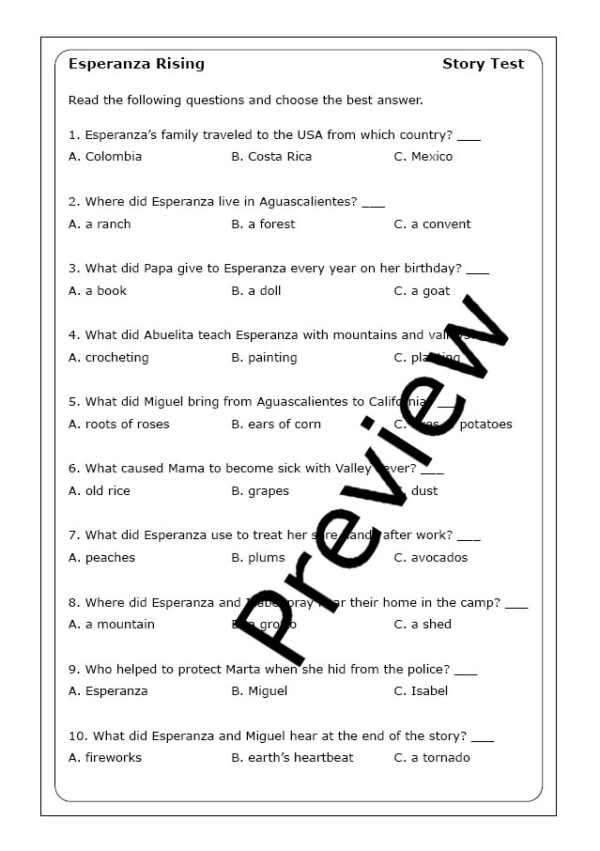 Pam Muñoz Ryan "Esperanza Rising" worksheets | Made By Teachers