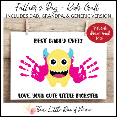 Love your cute little monster - Father's Day - printable Handprint Art ...